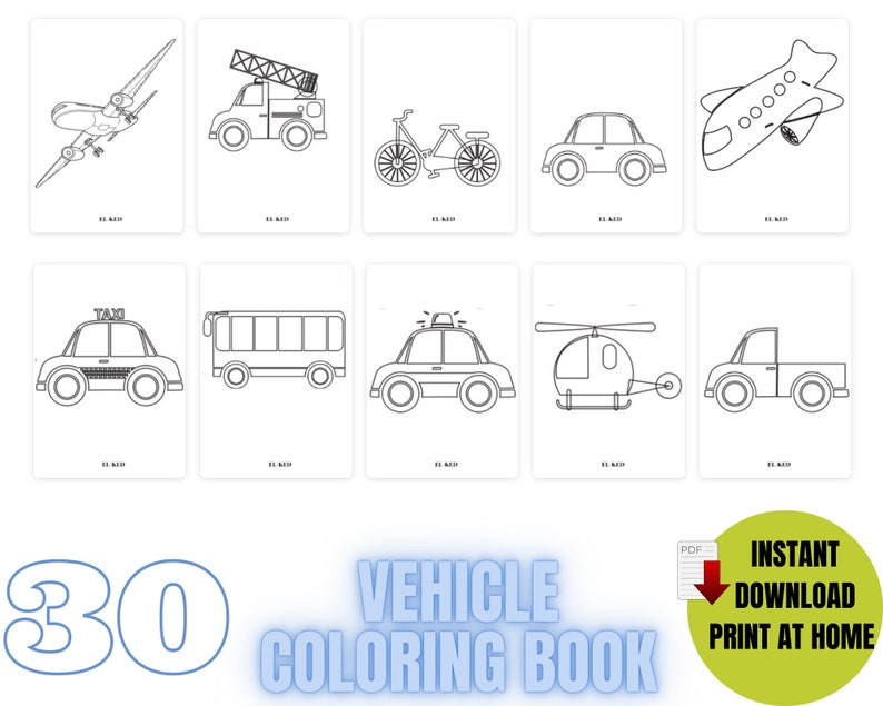 30 Vehicle Coloring Pages for Kids Printable Transportation - Etsy