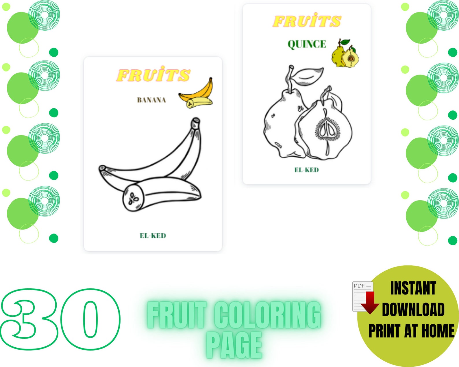 Fruit Coloring Pages, Fruit Coloring Book for Kids, Digital Download ...