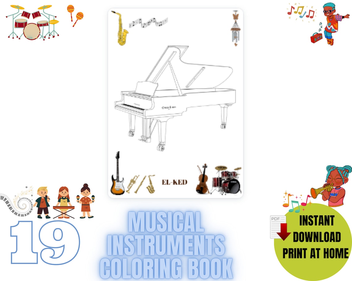 Musical Instrument Coloring Pages Use at Home or School - Etsy