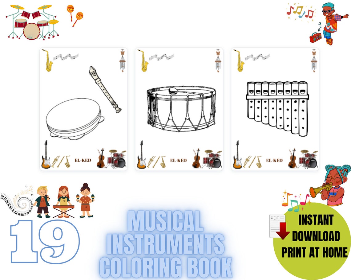 Musical Instrument Coloring Pages Use at Home or School - Etsy