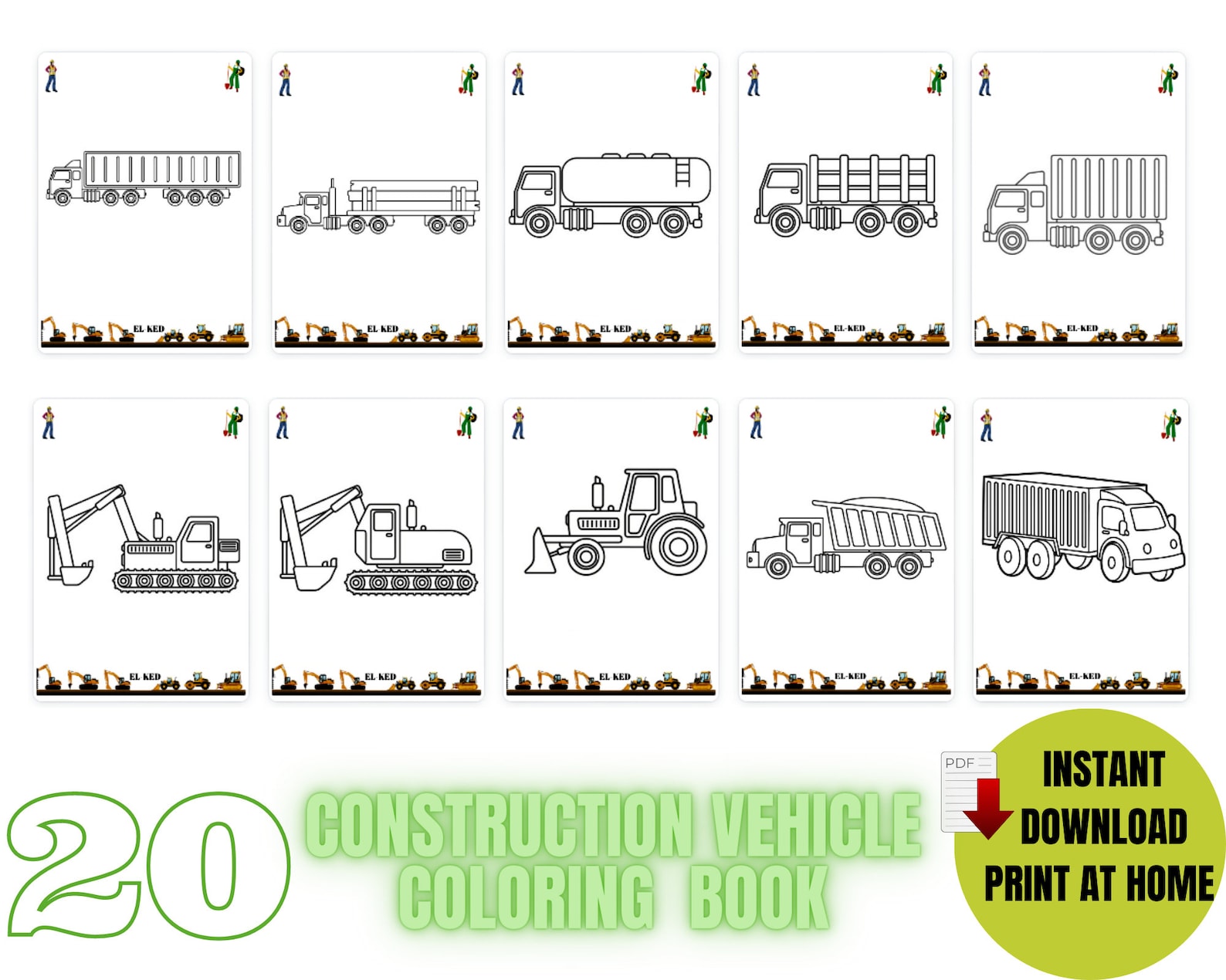 Construction Coloring Pages Construction Printablecoloring - Etsy
