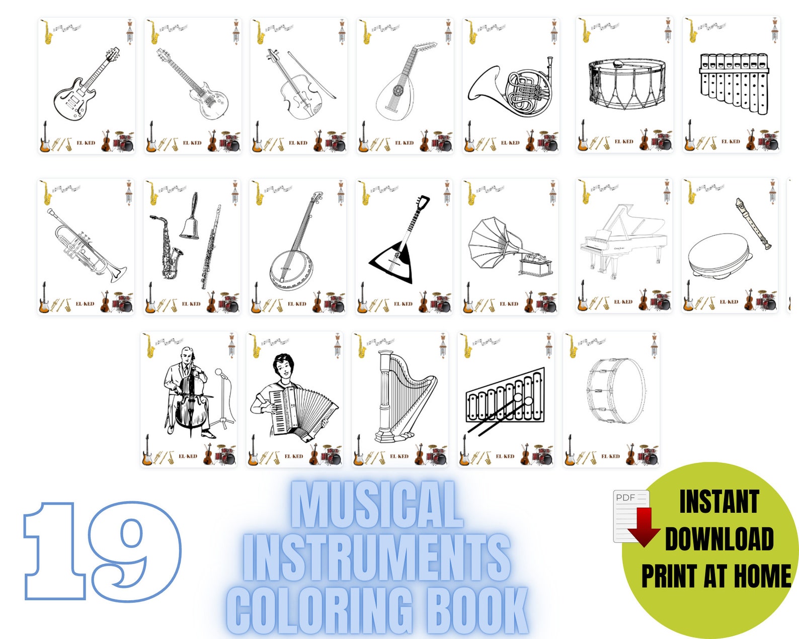 Musical Instrument Coloring Pages Use at Home or School Music Coloring ...