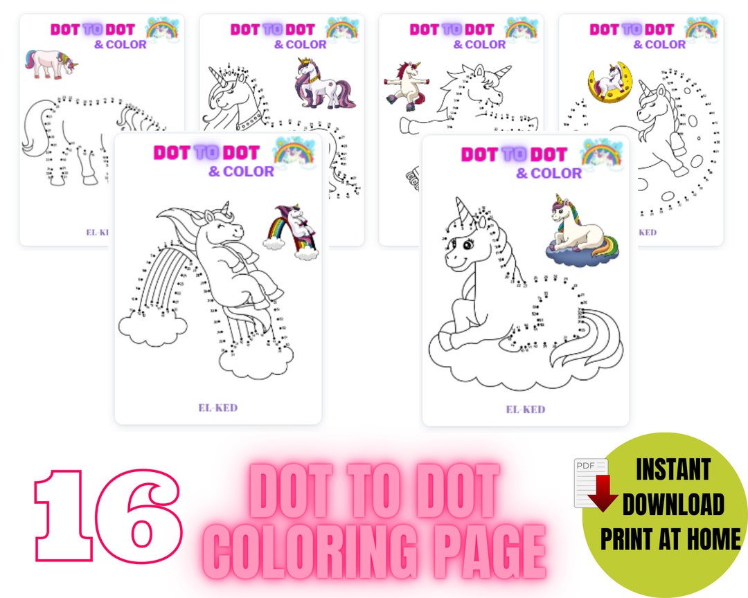 Unicorn Connect Dot to Dot Coloring Activity Pages for Kids, Boys ...