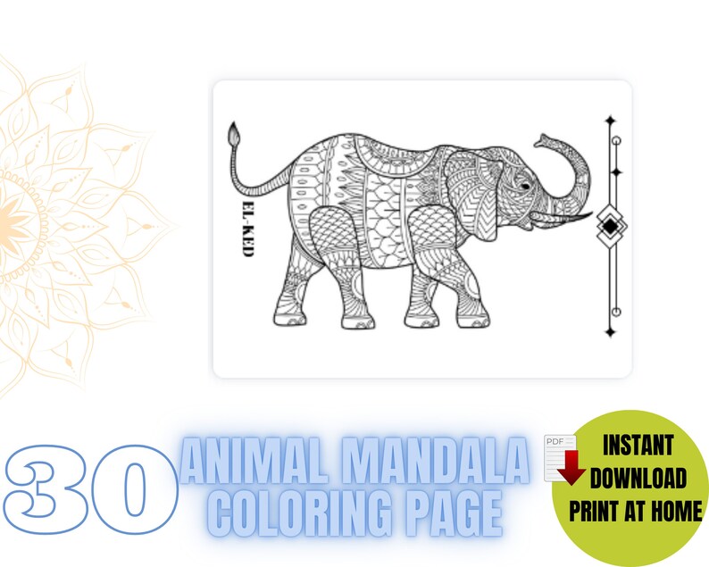 Mandala Animals Coloring Pages for Adults Coloring Book Printable ...