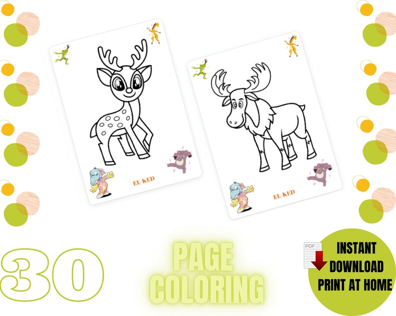 Coloring Pages Pack, 30 Animal Coloring Pages for Kids, Coloring Book ...