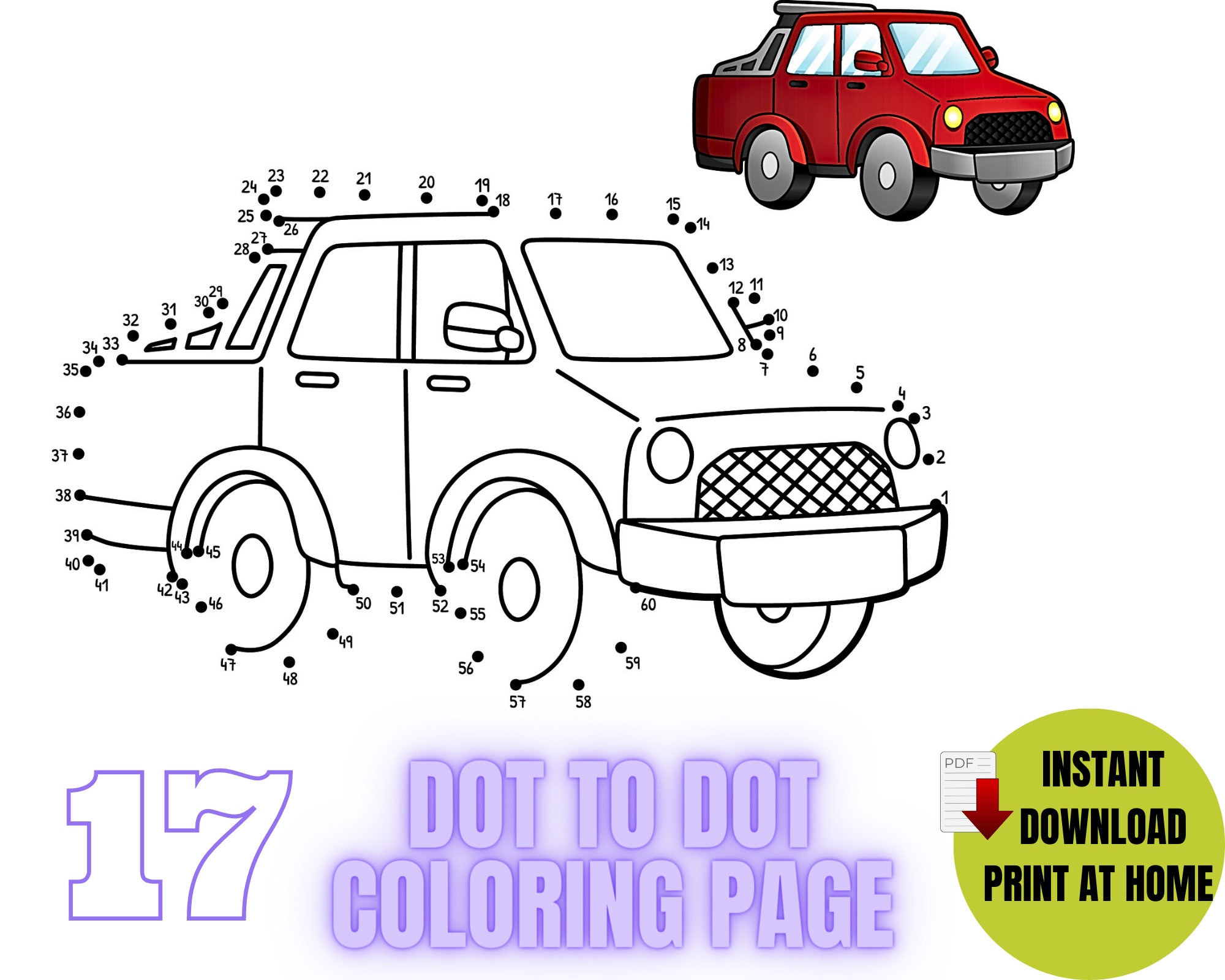 Printable Dot to Dot for Kids, Vehicle Tool Connect the Dots, Preschool ...
