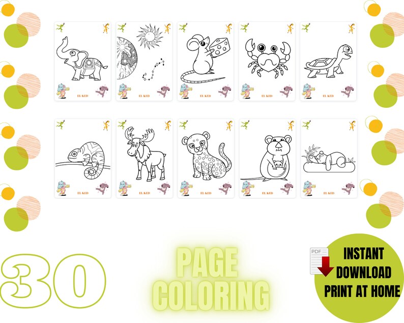 Coloring Pages Pack, 30 Animal Coloring Pages for Kids, Coloring Book ...
