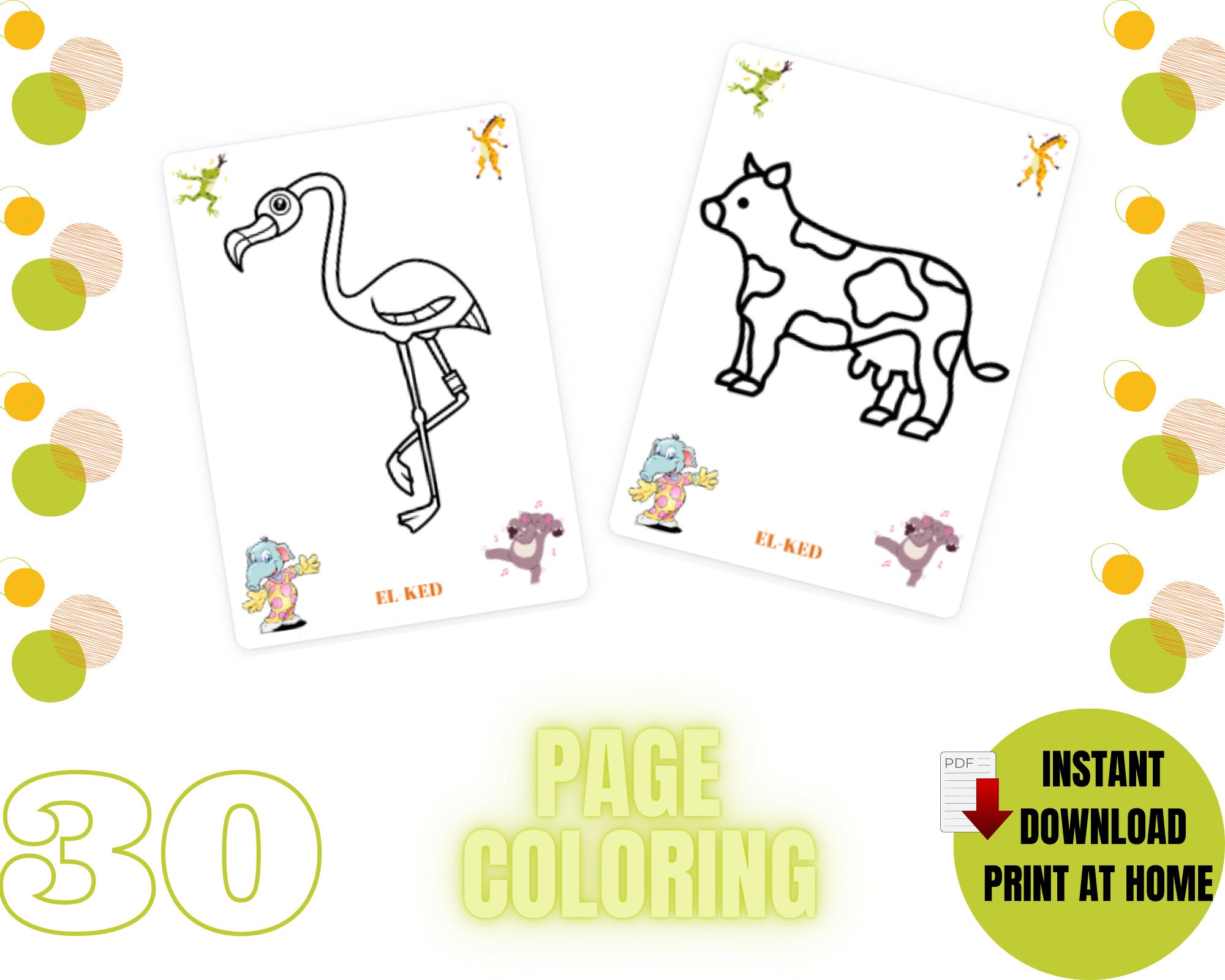 Coloring Pages Pack, 30 Animal Coloring Pages for Kids, Coloring Book ...