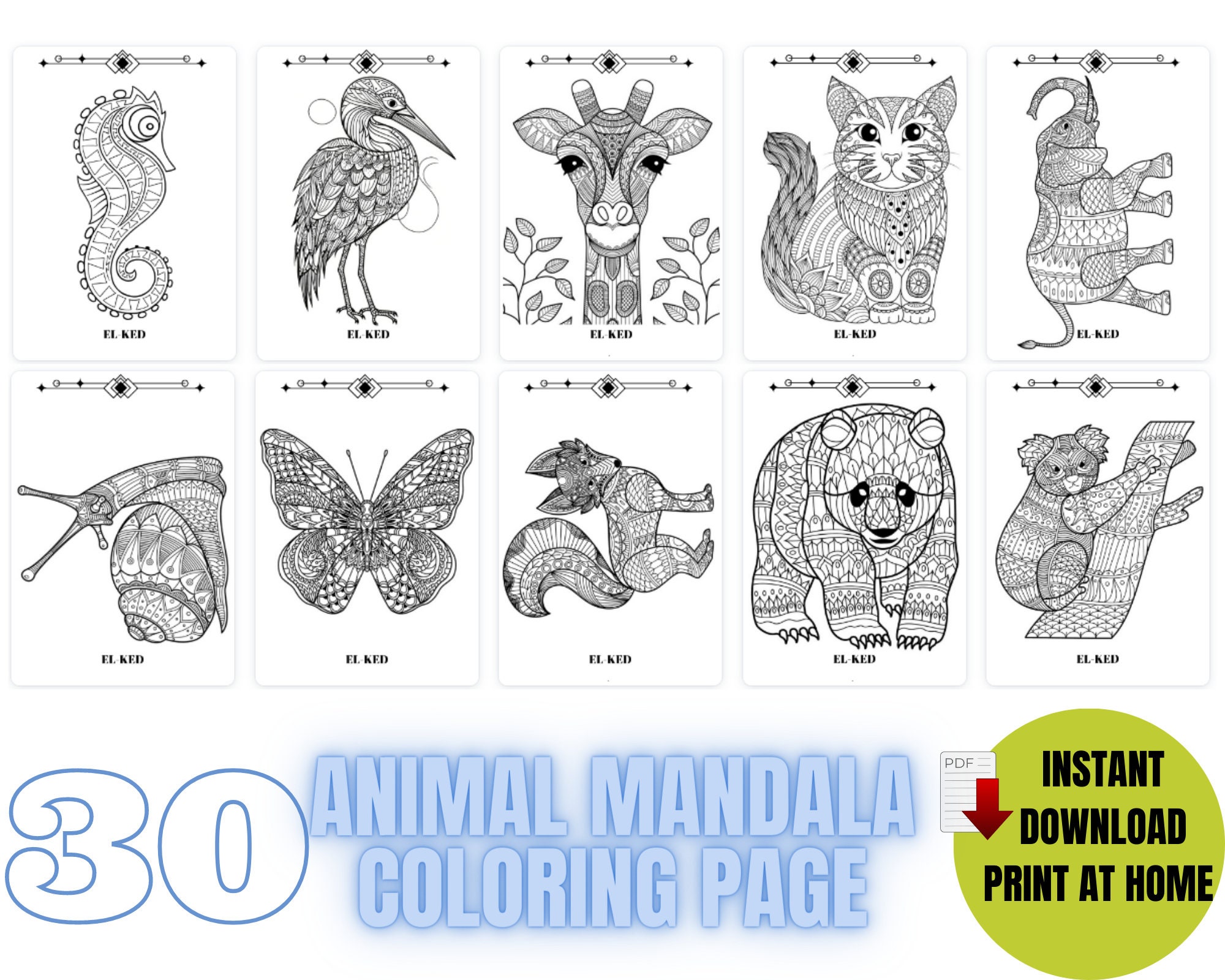 Mandala Animals Coloring Pages for Adults Coloring Book Printable ...