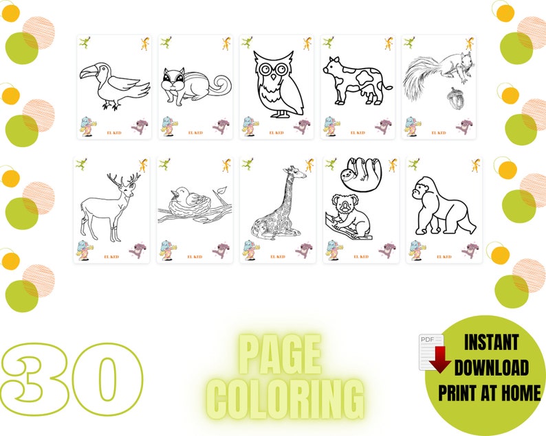 Coloring Pages Pack, 30 Animal Coloring Pages for Kids, Coloring Book ...