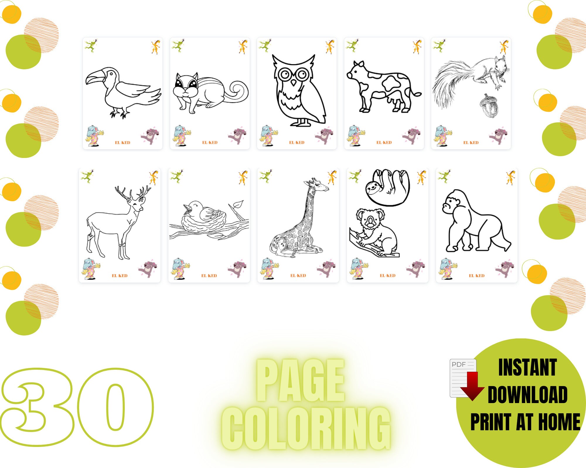 Coloring Pages Pack, 30 Animal Coloring Pages for Kids, Coloring Book ...