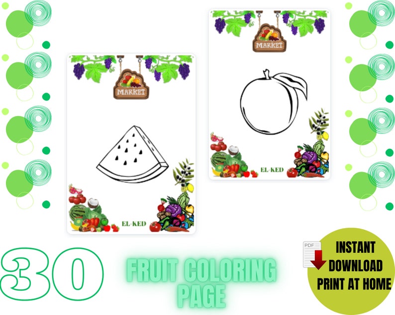 Fruit Coloring Pages, Fruit Coloring Book for Kids, Digital Download ...