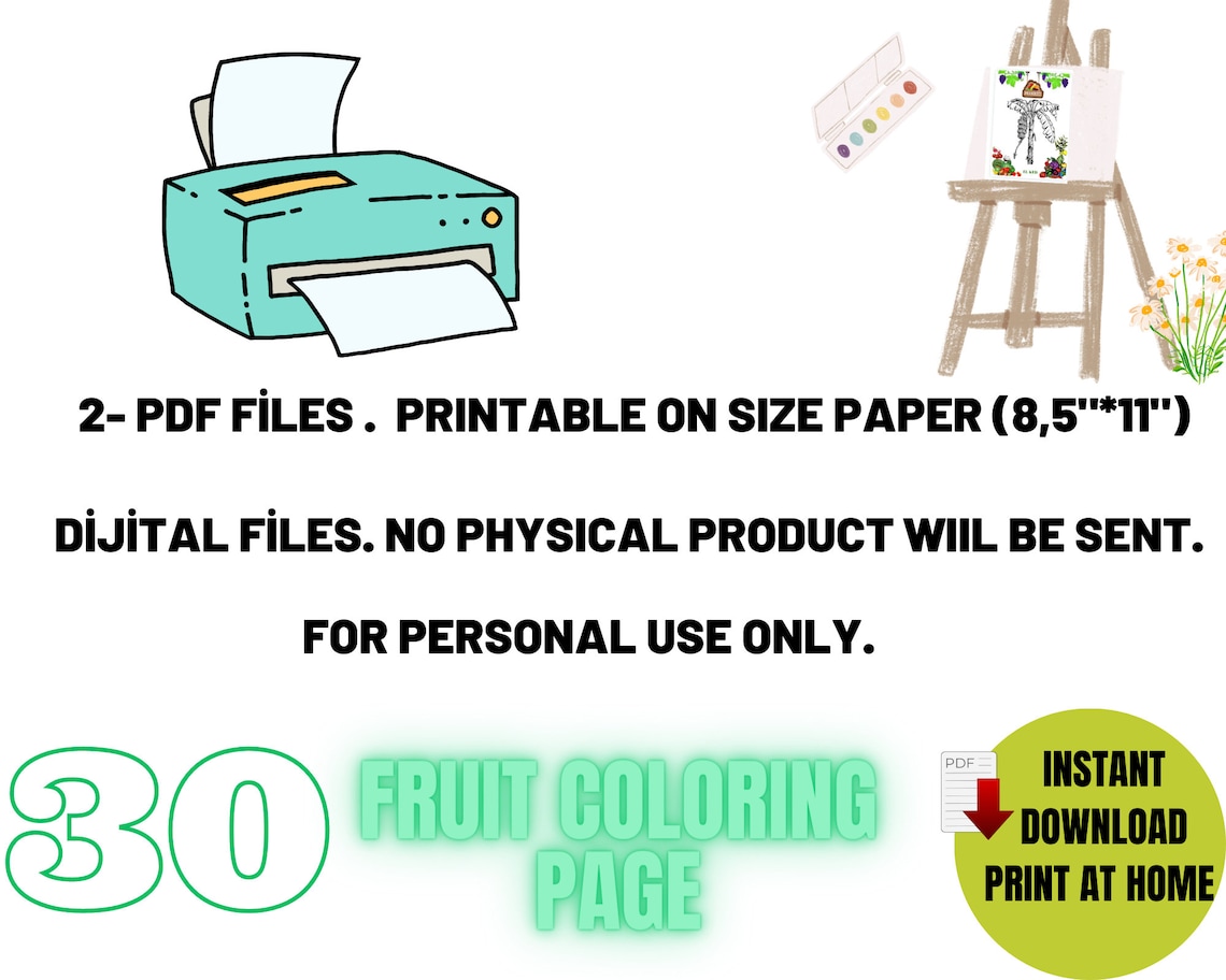 Fruit Coloring Pages, Fruit Coloring Book for Kids, Digital Download ...