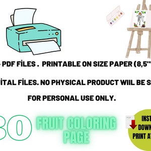 Fruit Coloring Pages, Fruit Coloring Book for Kids, Digital Download ...
