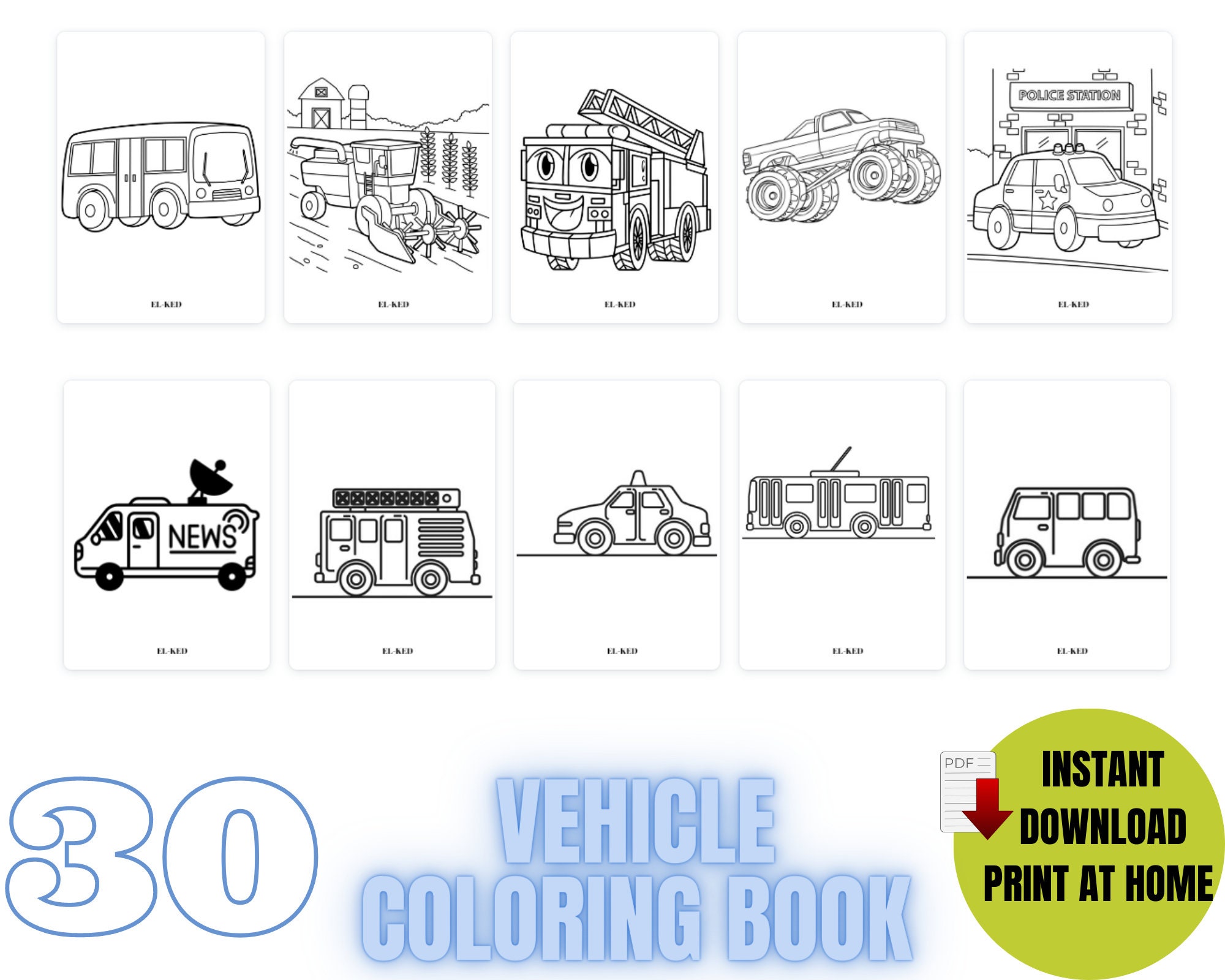 30 Vehicle Coloring Pages for Kids Printable Transportation Coloring ...