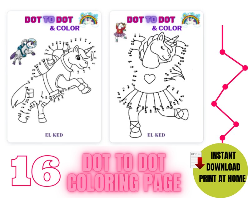 Unicorn Connect Dot to Dot Coloring Activity Pages for Kids - Etsy