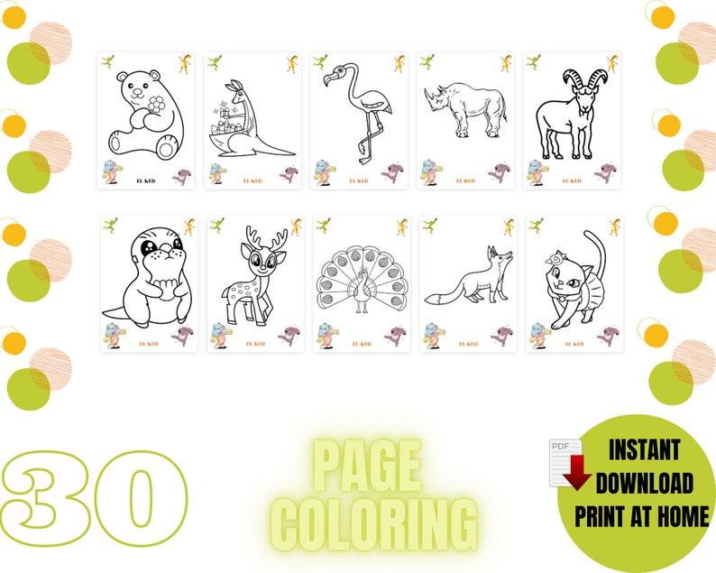 Coloring Pages Pack, 30 Animal Coloring Pages for Kids, Coloring Book ...