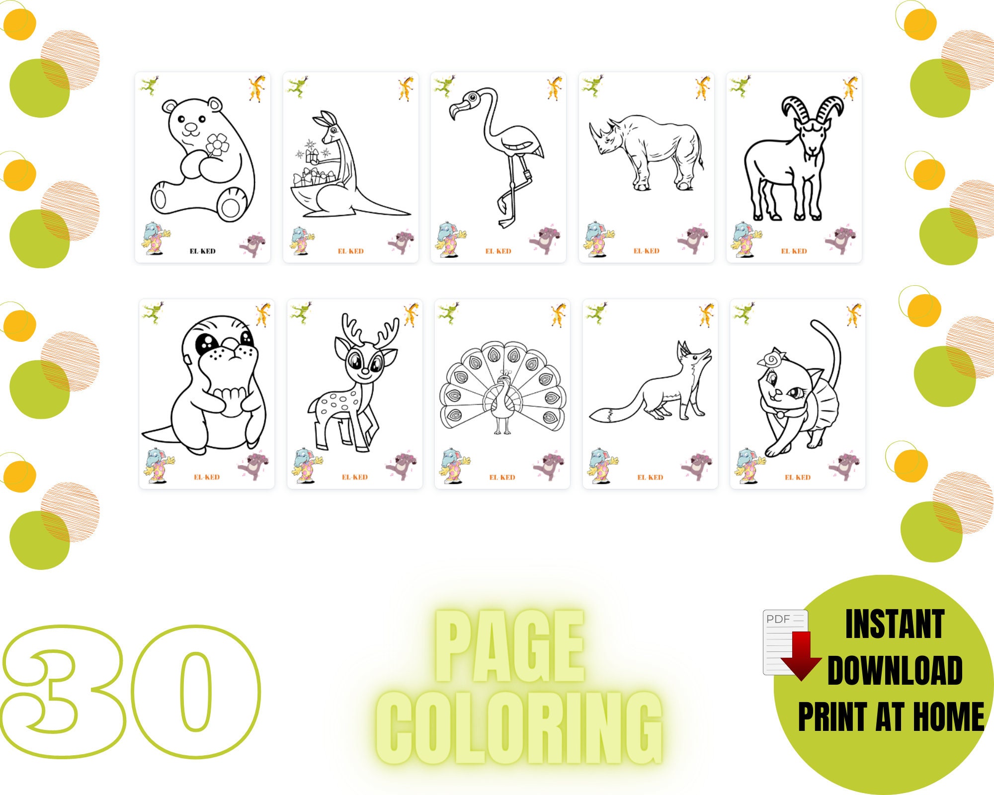 Coloring Pages Pack, 30 Animal Coloring Pages for Kids, Coloring Book ...