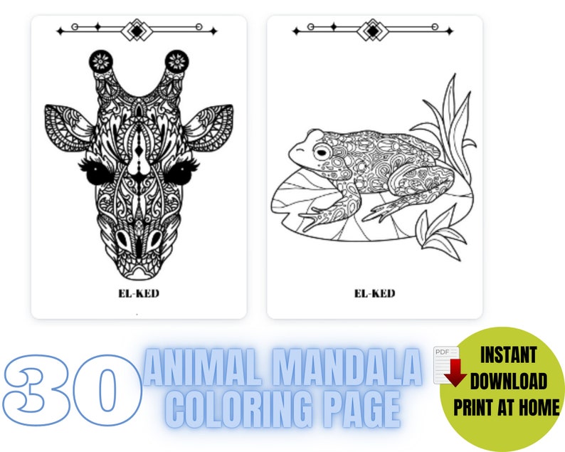 Mandala Animals Coloring Pages for Adults Coloring Book Printable ...