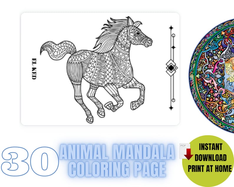 Mandala Animals Coloring Pages for Adults Coloring Book Printable ...