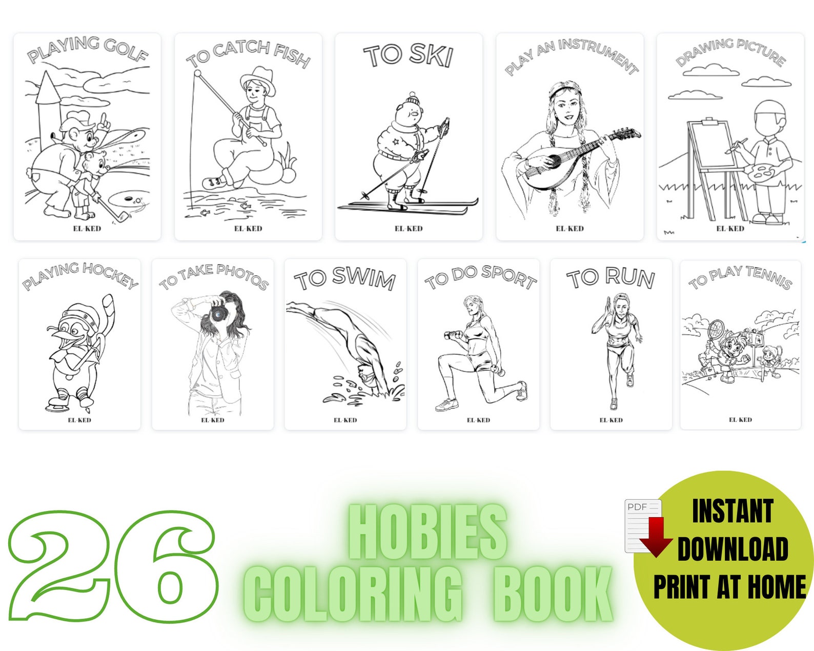 26 Hobbies Coloring Pages, Professions Coloring Pages, Habits Coloring ...