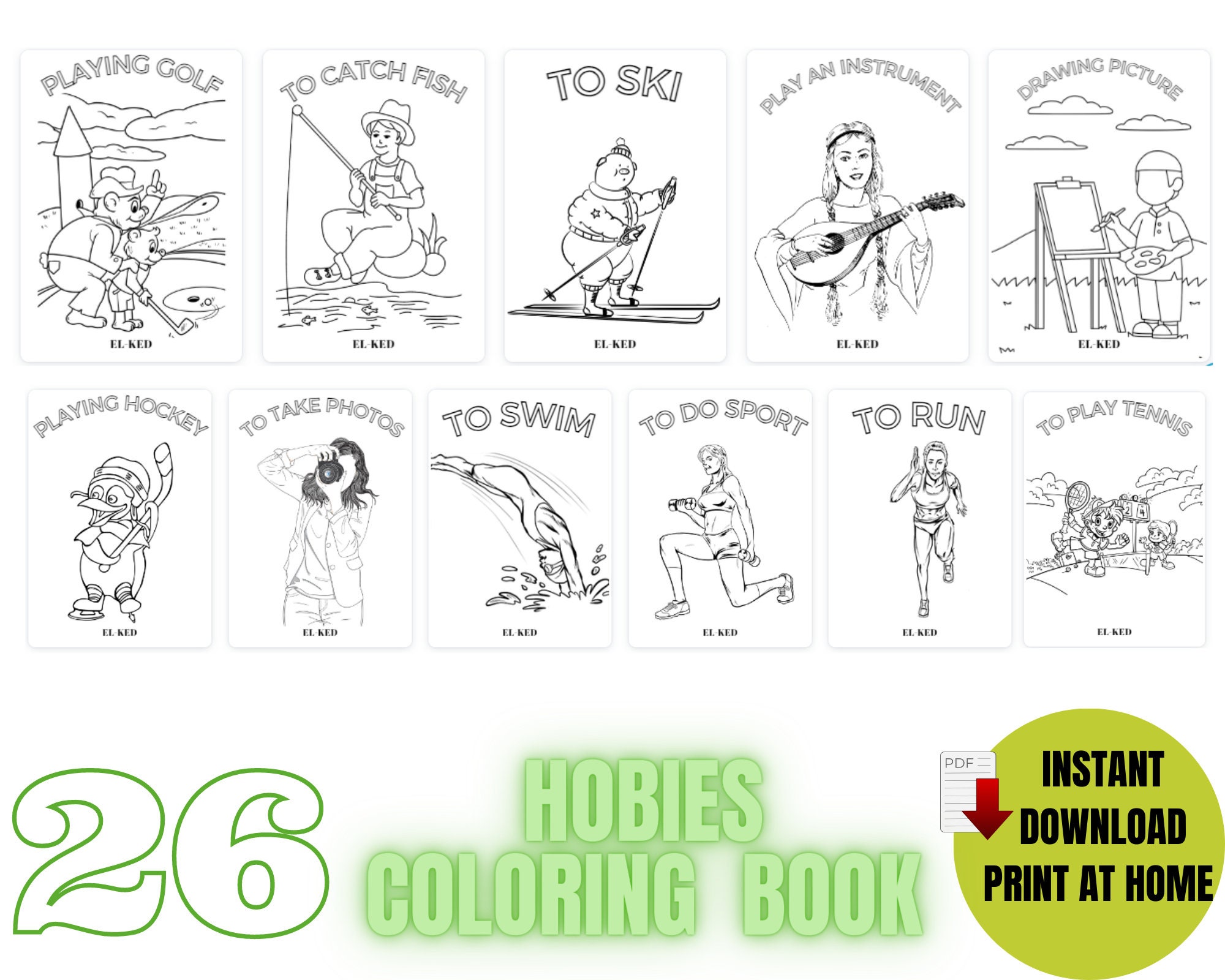 26 Hobbies Coloring Pages, Professions Coloring Pages, Habits Coloring ...