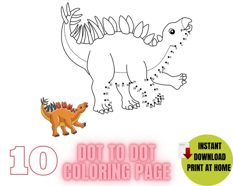 10 Pages Kids Dot to Dot, Dinosaur , Dot to Dot, Connect the Dots ...
