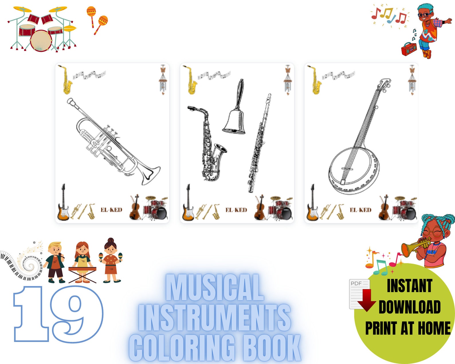 Musical Instrument Coloring Pages Use at Home or School Music Coloring ...