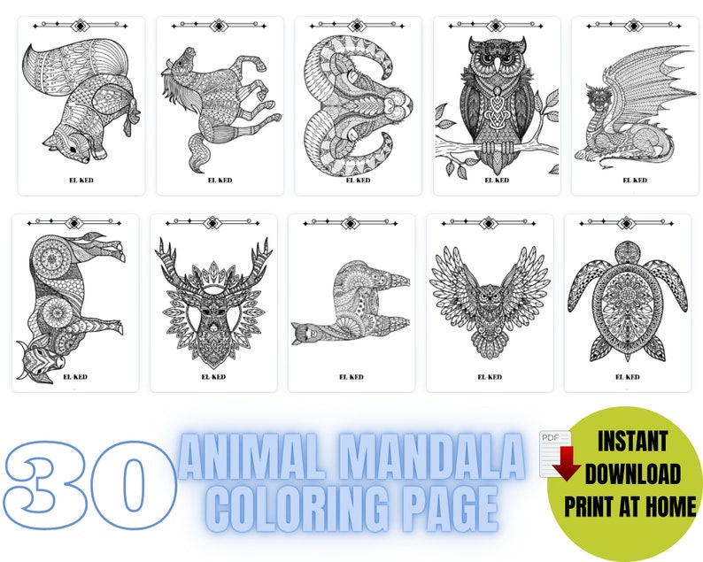 Mandala Animals Coloring Pages for Adults Coloring Book Printable ...