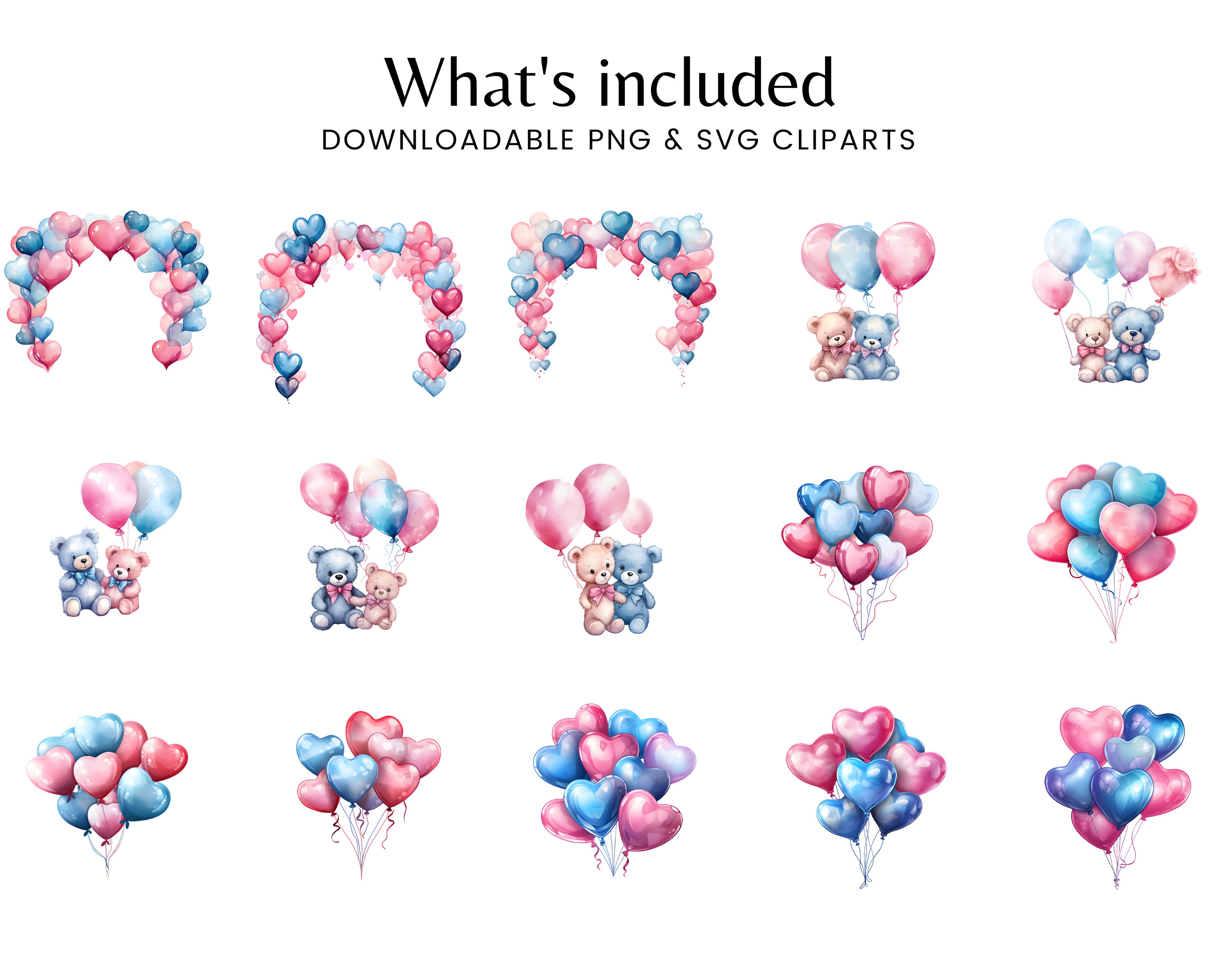 Pink and Blue Balloons Clipart Bundle, Pastel Balloons, Digital ...