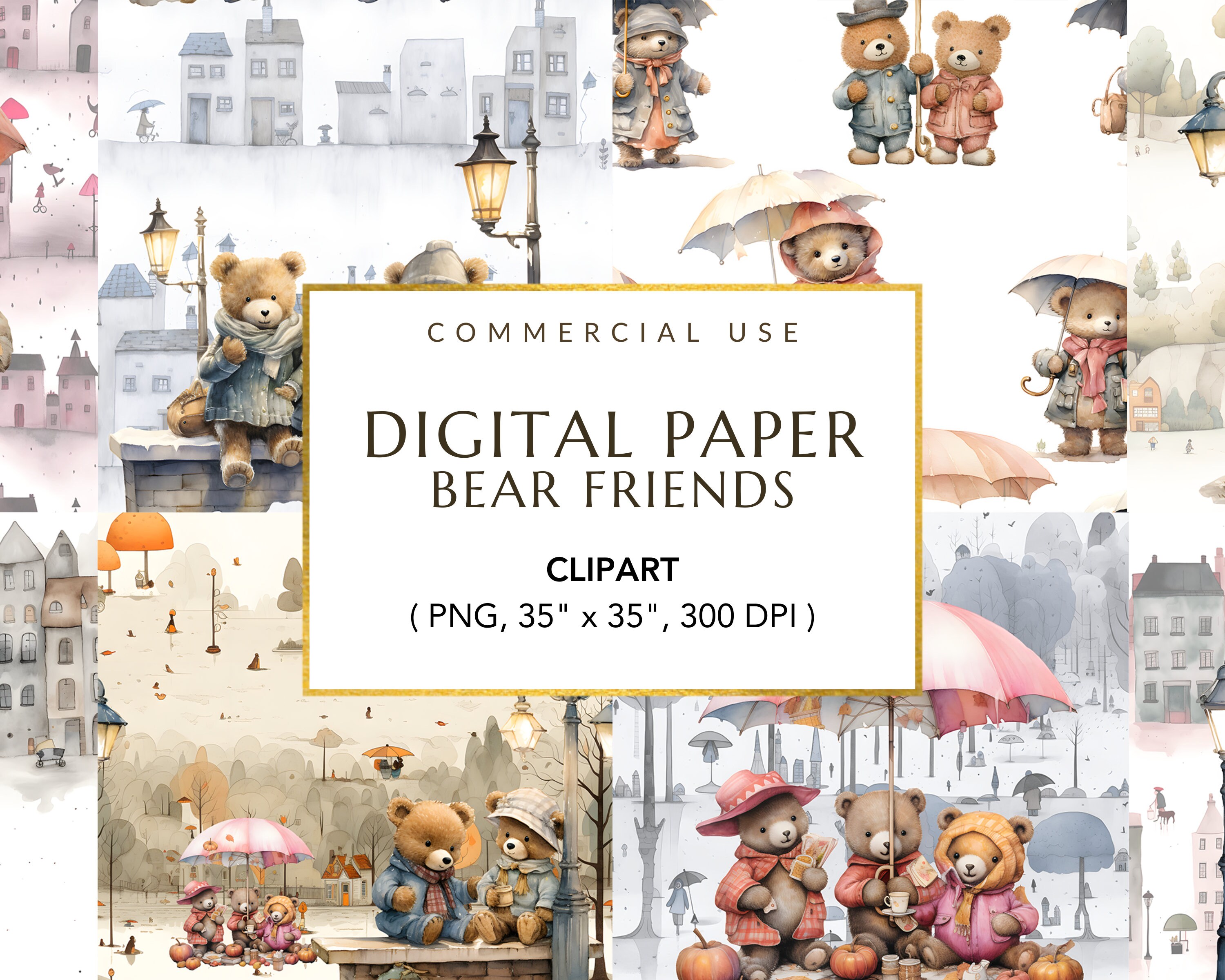 Teddy Bear and Friends Digital Paper, Bff Clipart, Baby Shower Bear ...