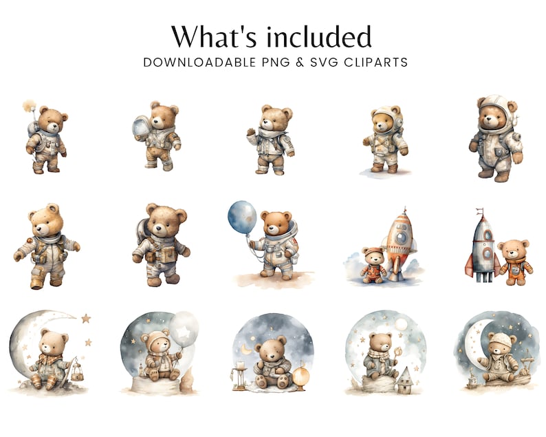 Teddy Bear Astronaut Clipart, Teddy Bear in Space PNG, Animal Astronaut ...