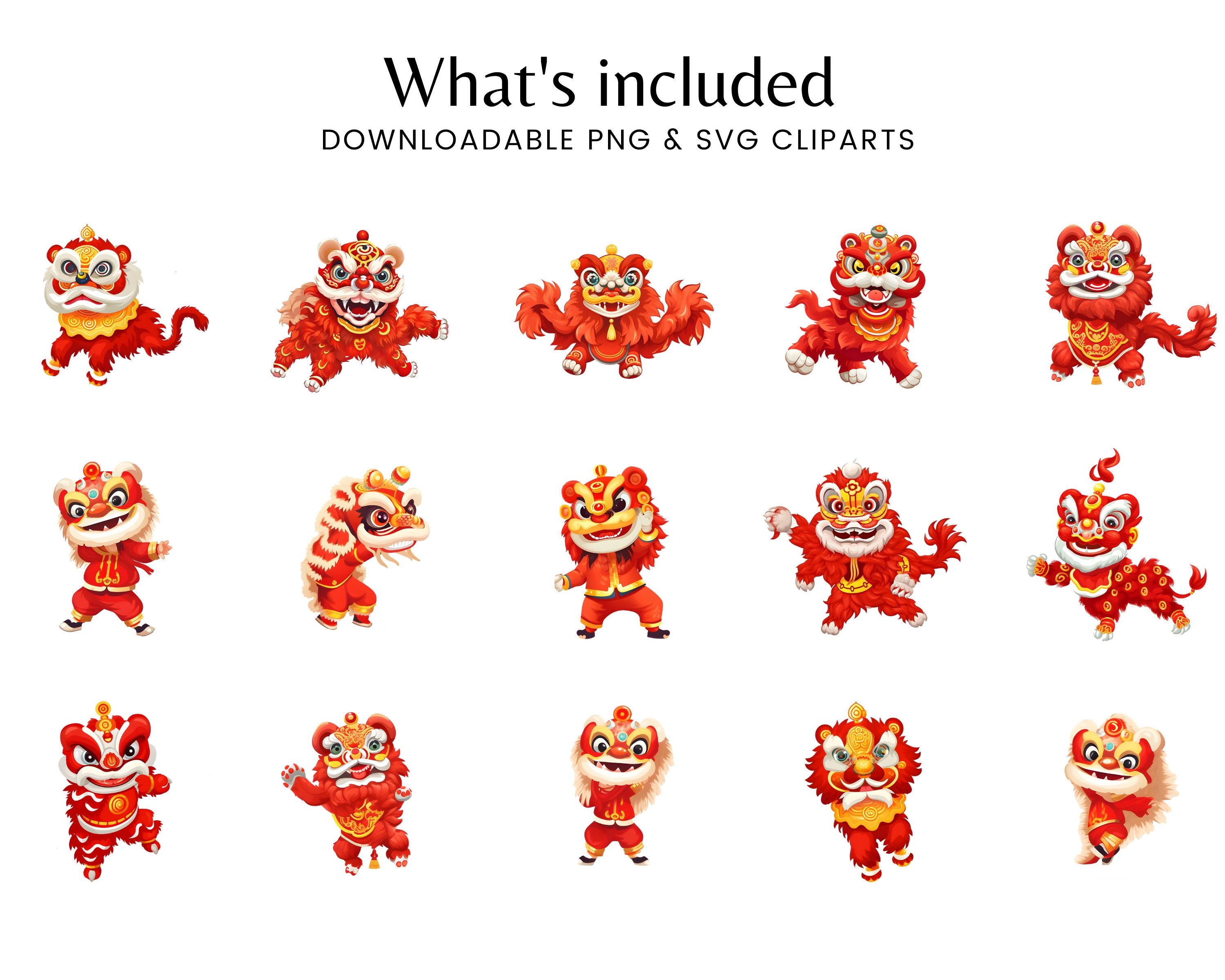 Chinese New Year Clipart, Lion Dance, Digital Download, Cute Dragon ...