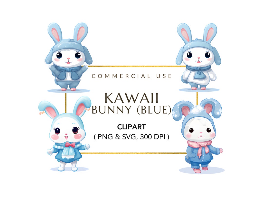 Cute Bunny Clipart, Watercolor Bunny, Blue Bunny PNG, Digital Download ...
