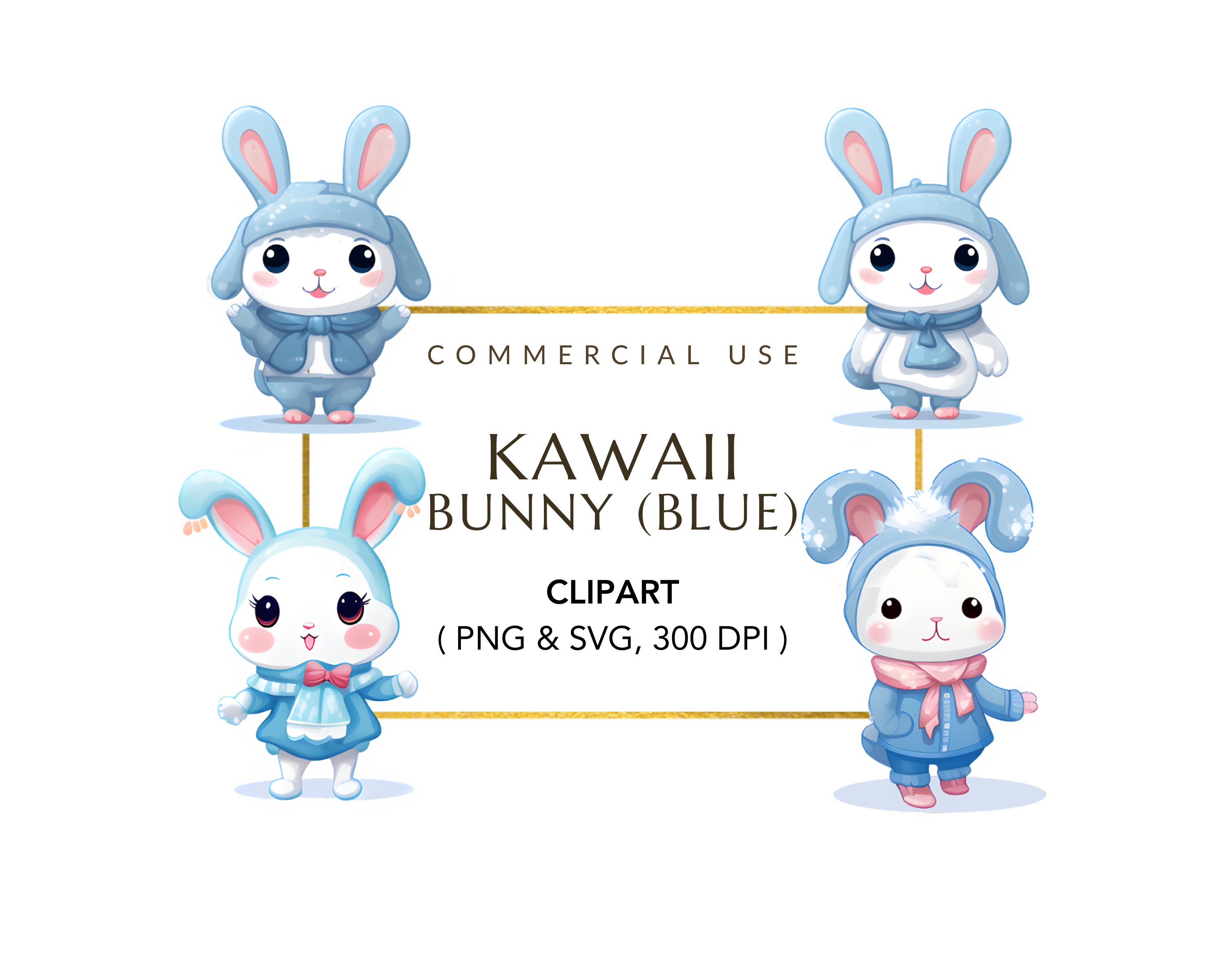 Cute Bunny Clipart, Watercolor Bunny, Blue Bunny PNG, Digital Download ...