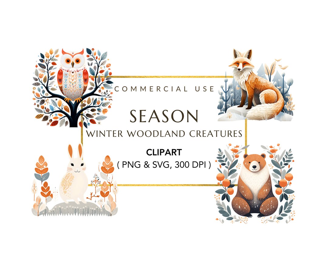 Winter Woodland Creatures, Christmas Fox Clipart, Forest Animals, Junk ...