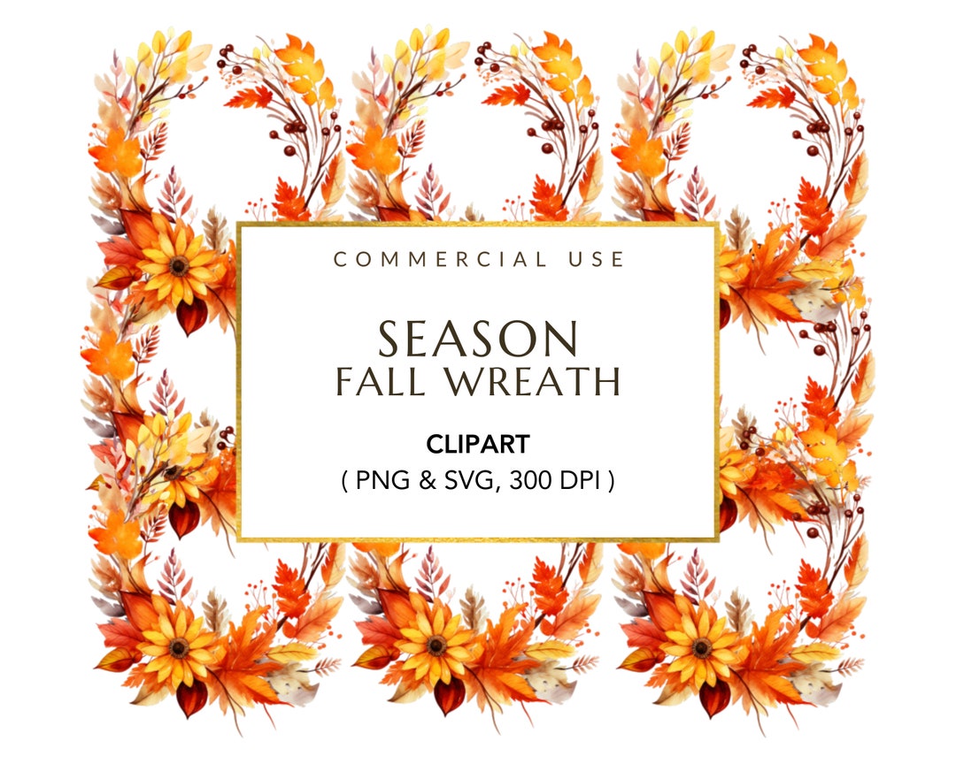Autumn Wreath Clipart, Fall Wall Art Printable, Fall Home Decor Wall ...