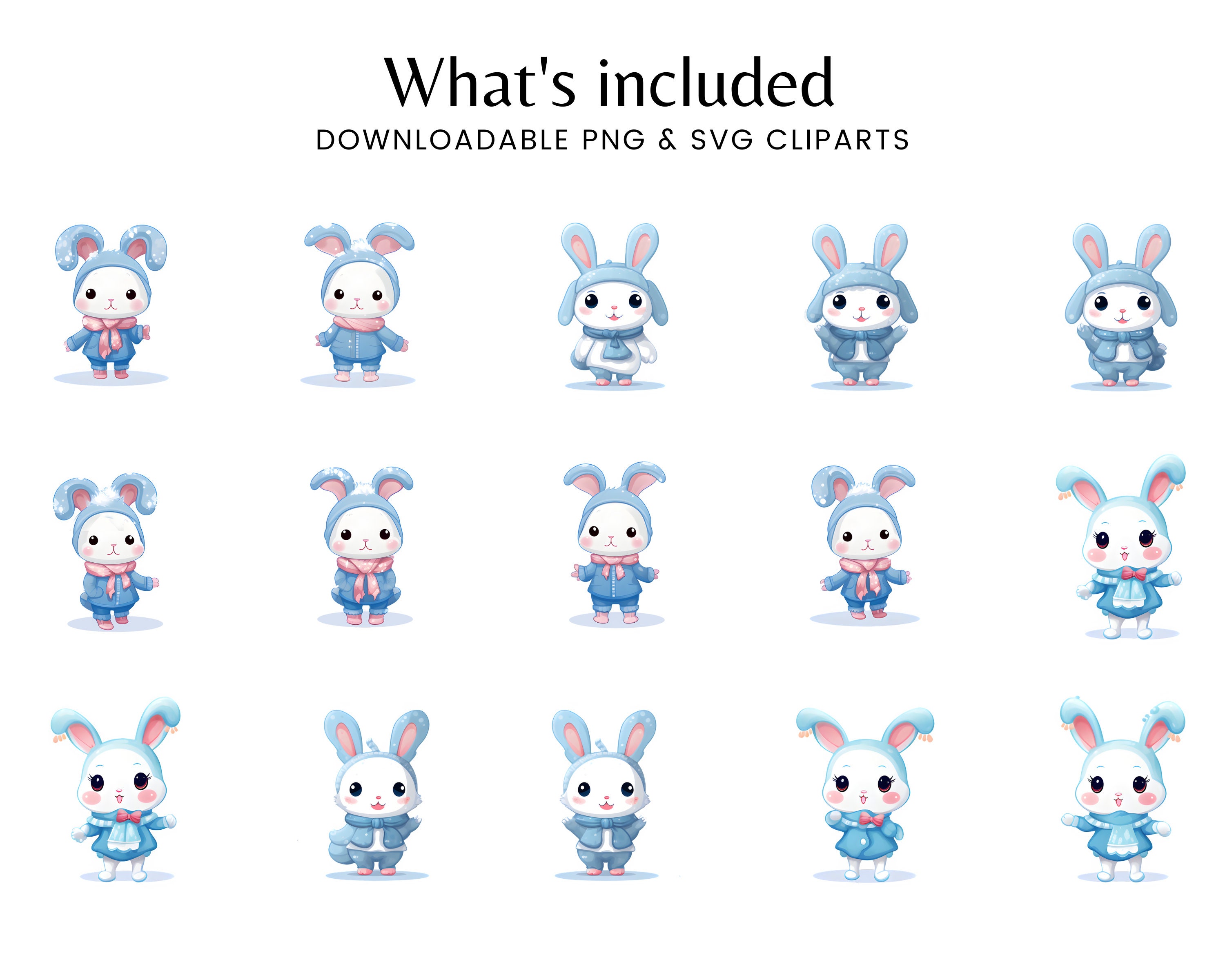Cute Bunny Clipart, Watercolor Bunny, Blue Bunny PNG, Digital Download ...