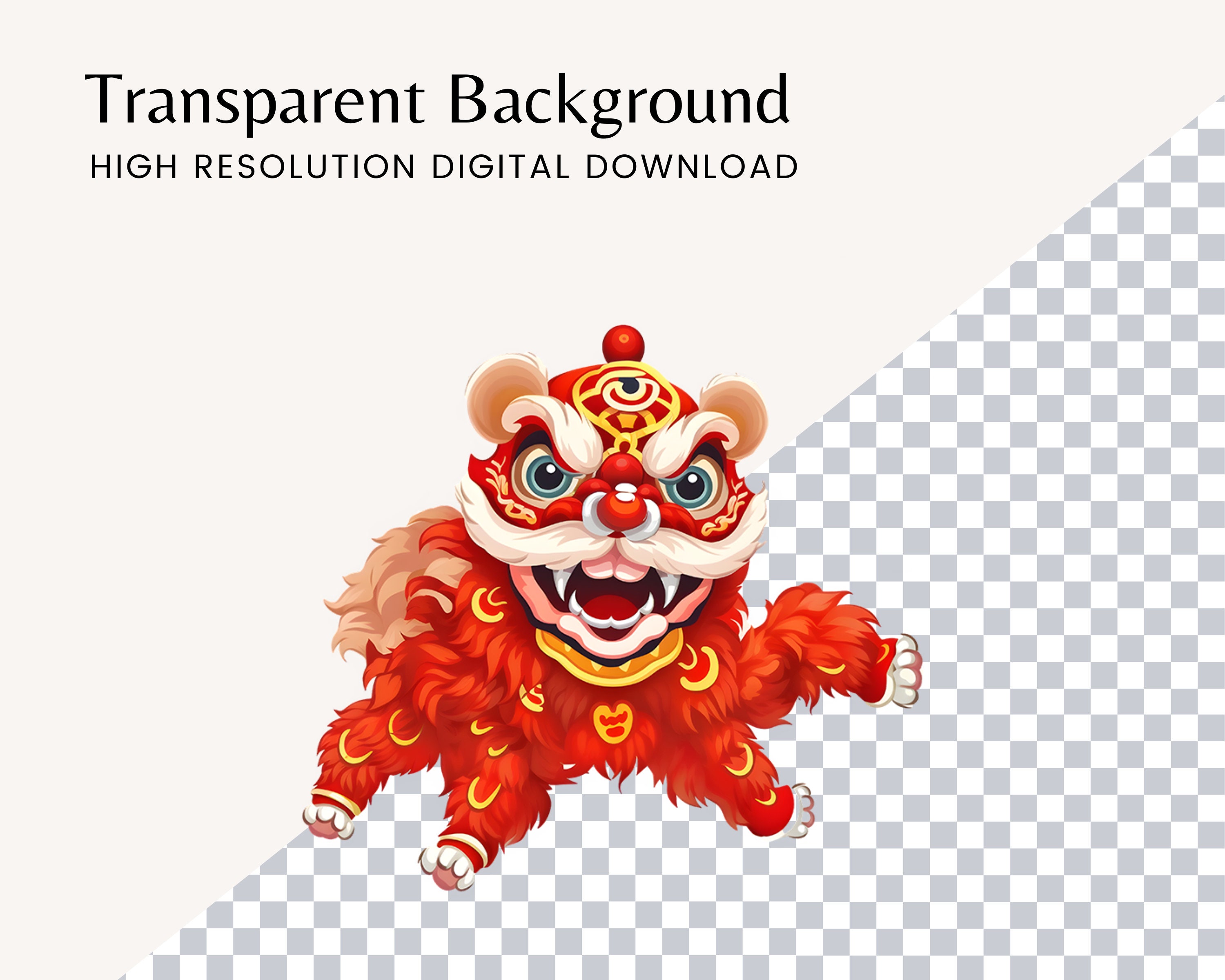 Chinese New Year Clipart, Lion Dance, Digital Download, Cute Dragon ...