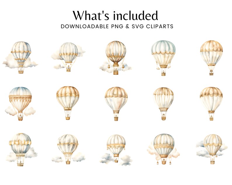 Hot Air Balloon Clipart, Watercolor Baby Shower Clipart, Digital ...