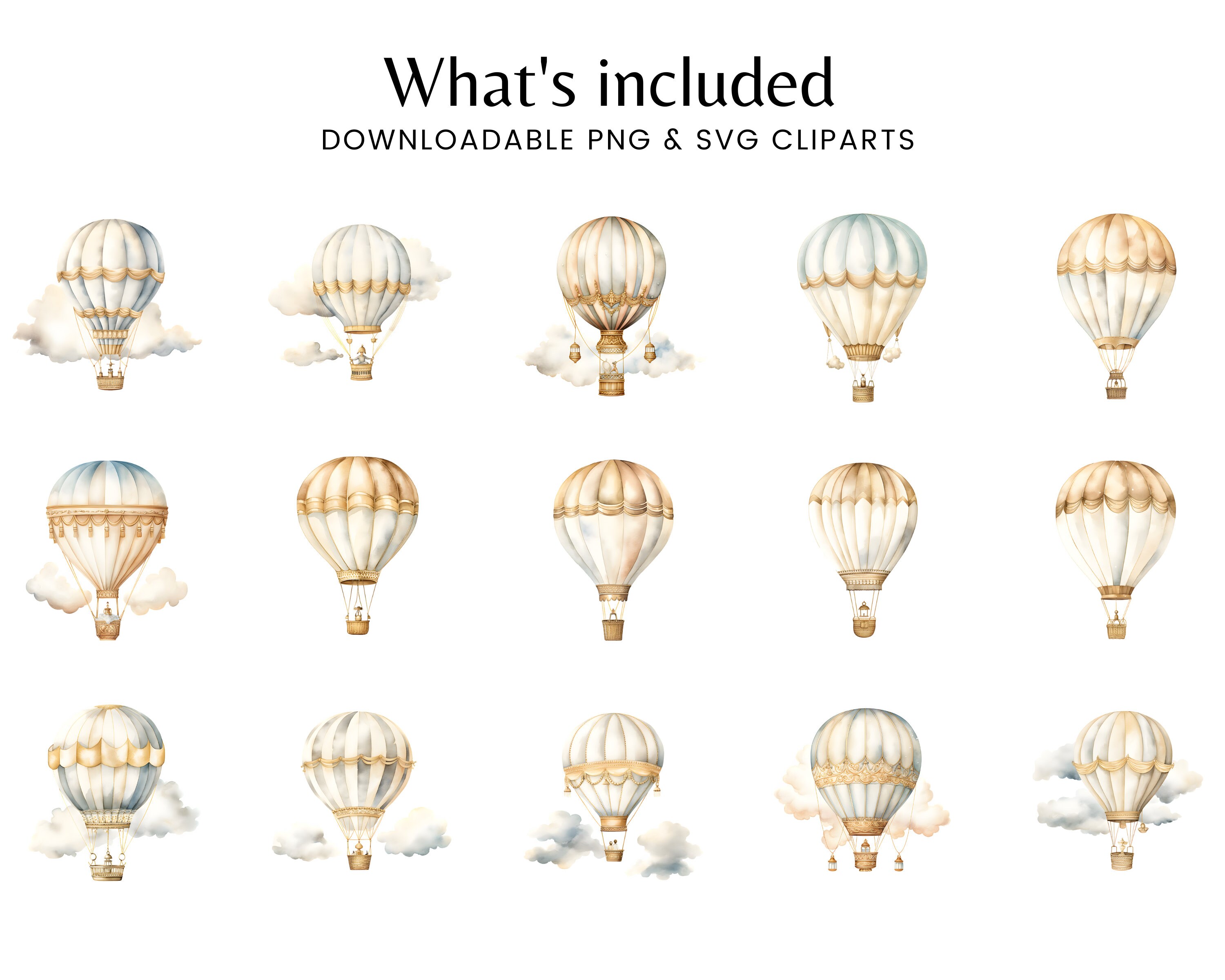 Hot Air Balloon Clipart, Watercolor Baby Shower Clipart, Digital ...