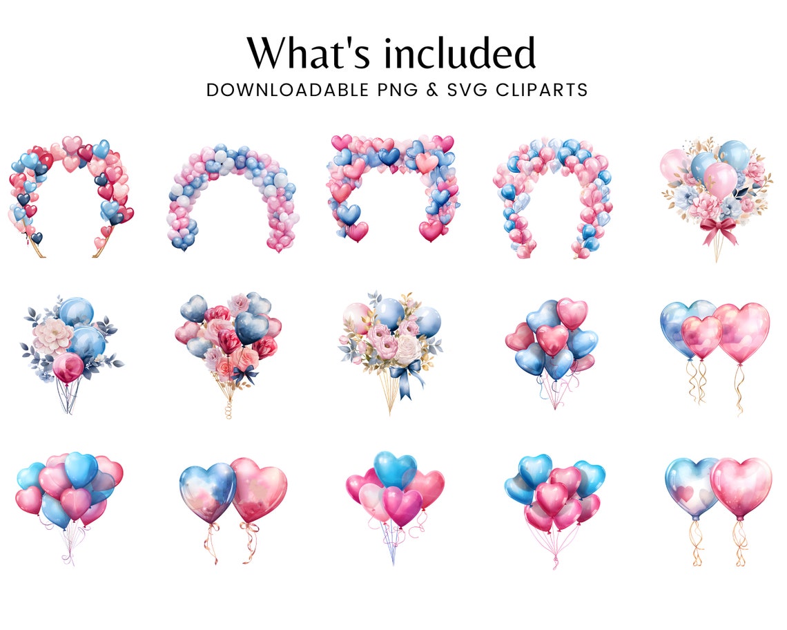 Watercolor Heart Balloon Clipart, Love PNG, Valentine Balloon Clipart ...