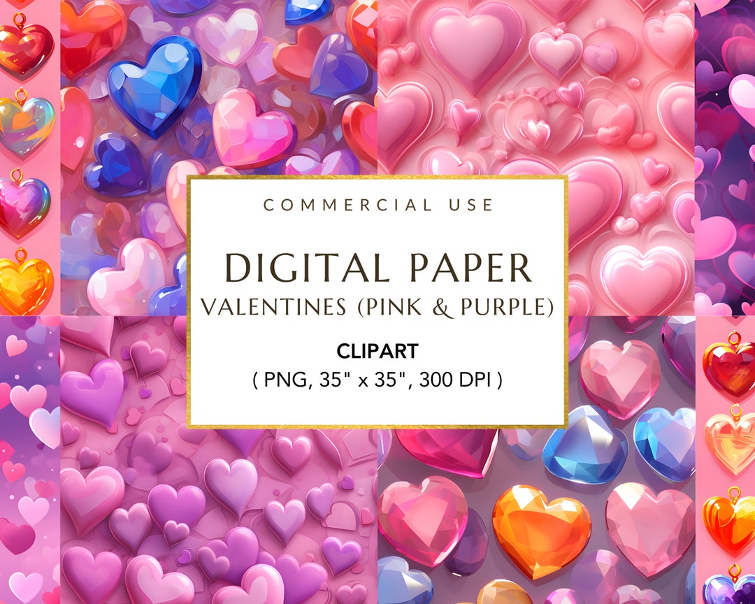 Heart Digital Papers, Digital Scrapbook Paper, Planner Girl, Digital ...