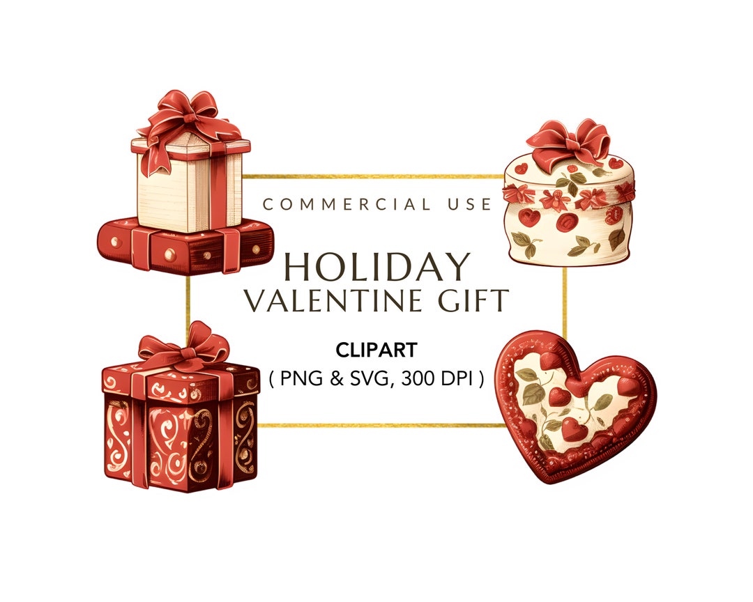 Valentine's Day Gift Clipart, Watercolor Valentine Presents, Digital ...