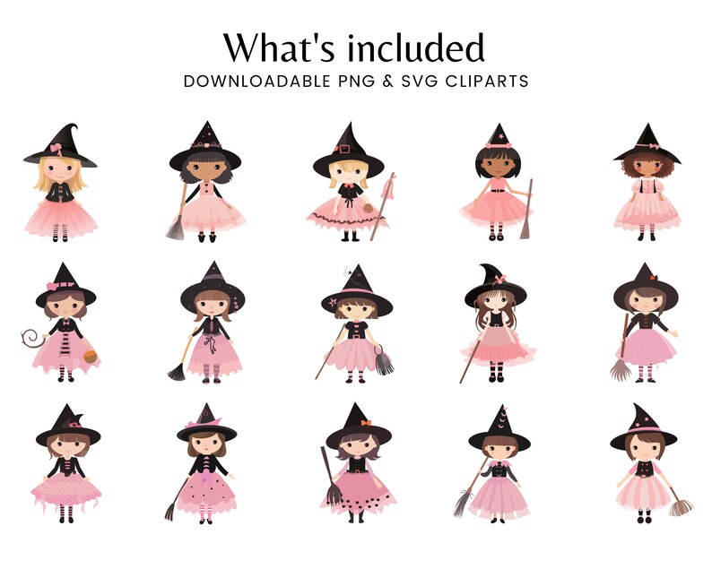 Cute Pink Witch Clipart for Kids | Digital Sticker | Montessori ...