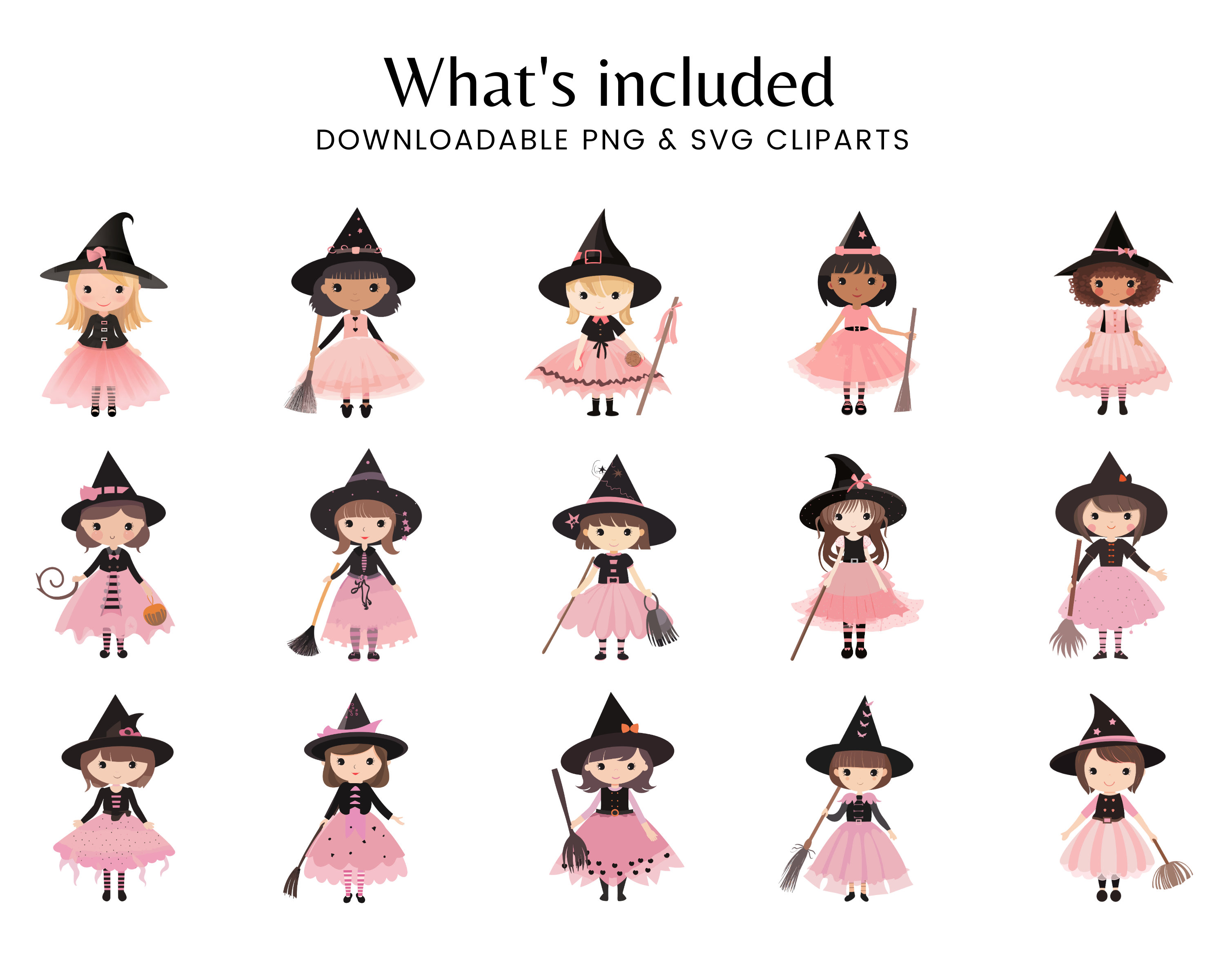 Cute Pink Witch Clipart for Kids | Digital Sticker | Montessori ...