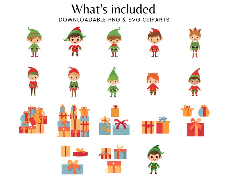 Cute Christmas Elves Clipart Bundle | Christmas Elf Digital Stickers ...