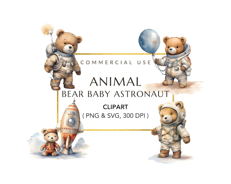 Teddy Bear Astronaut Clipart, Teddy Bear in Space PNG, Animal Astronaut ...