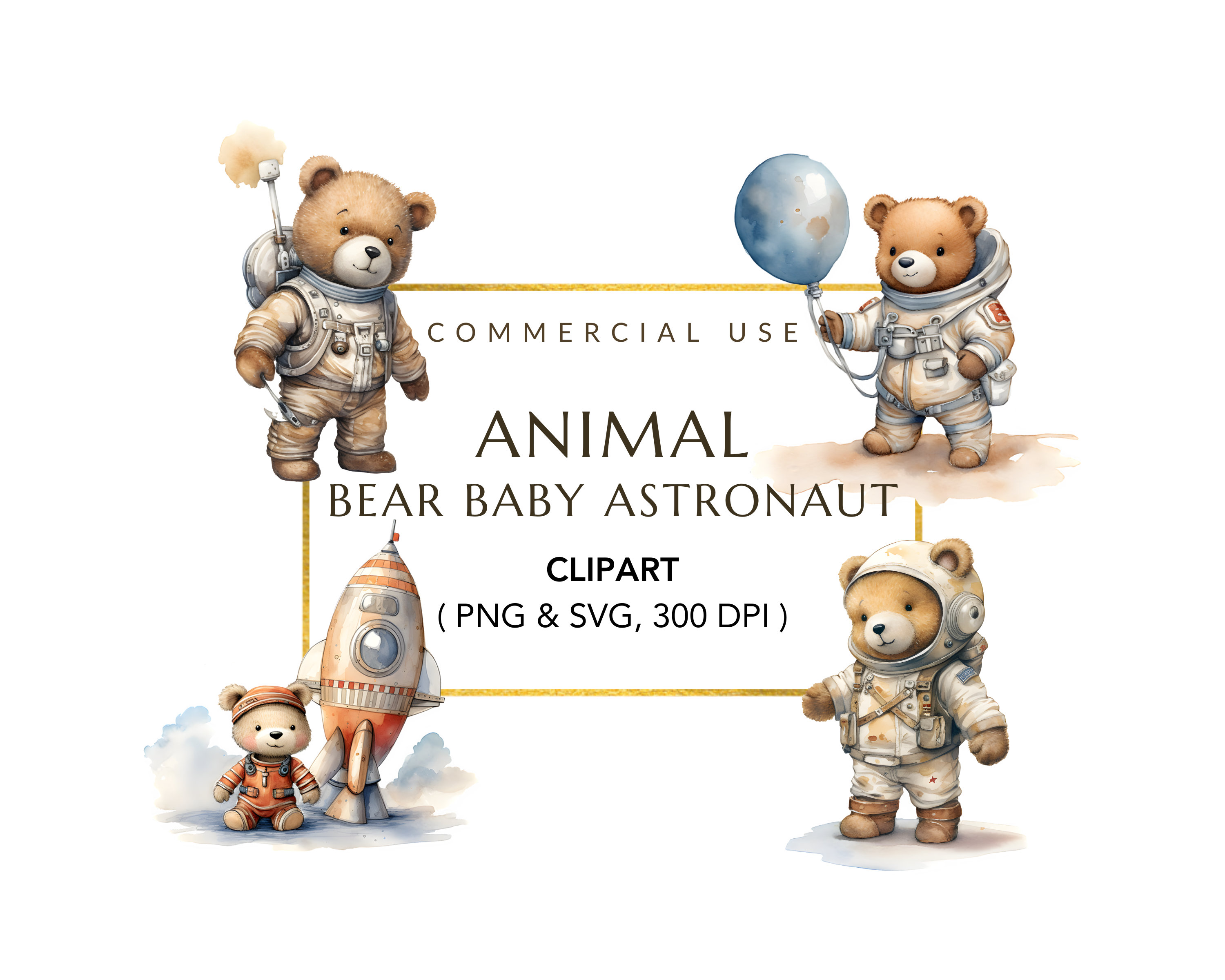 Teddy Bear Astronaut Clipart, Teddy Bear in Space PNG, Animal Astronaut ...