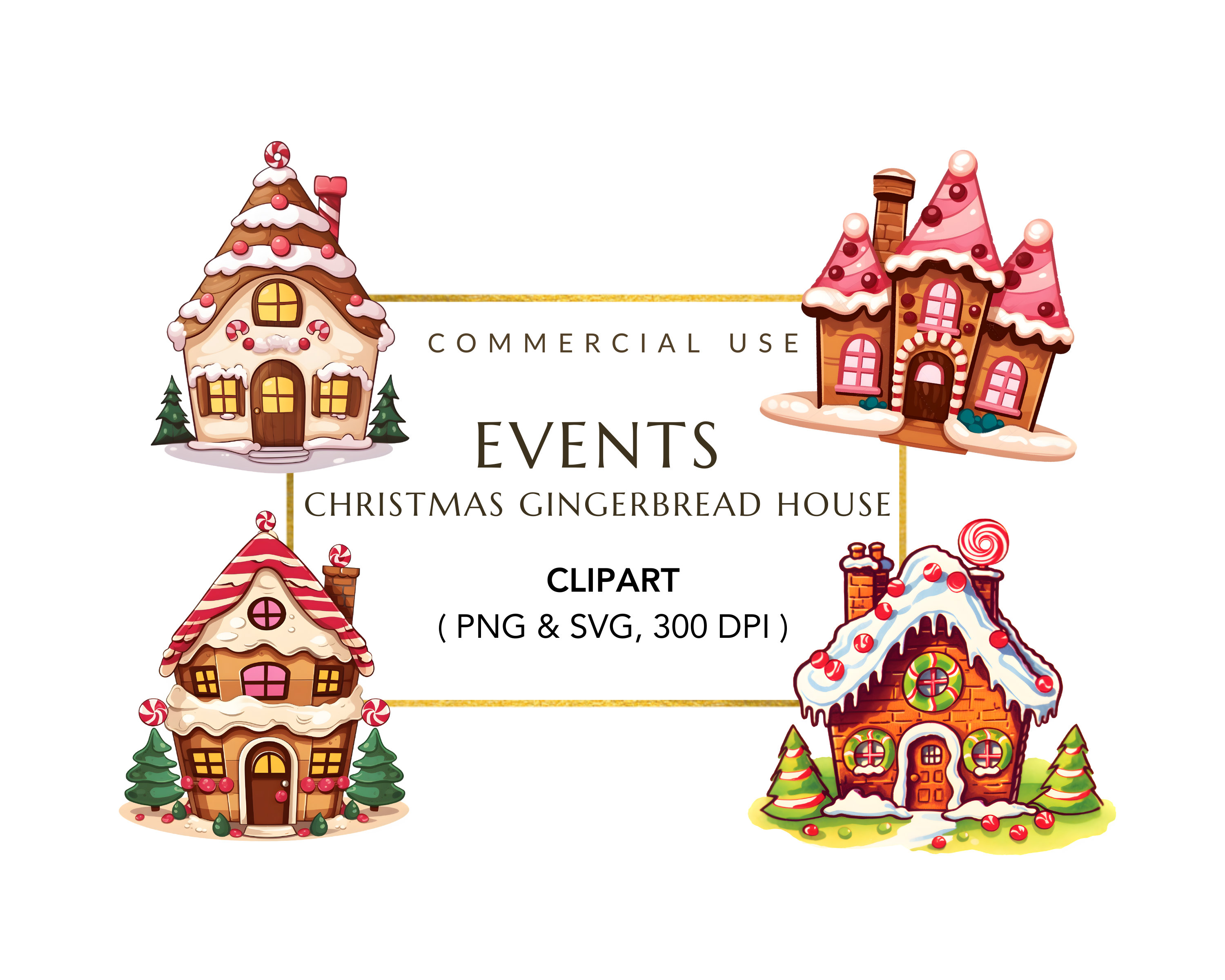 Christmas Gingerbread Houses Clipart, Holiday Clipart, Gingerbread ...